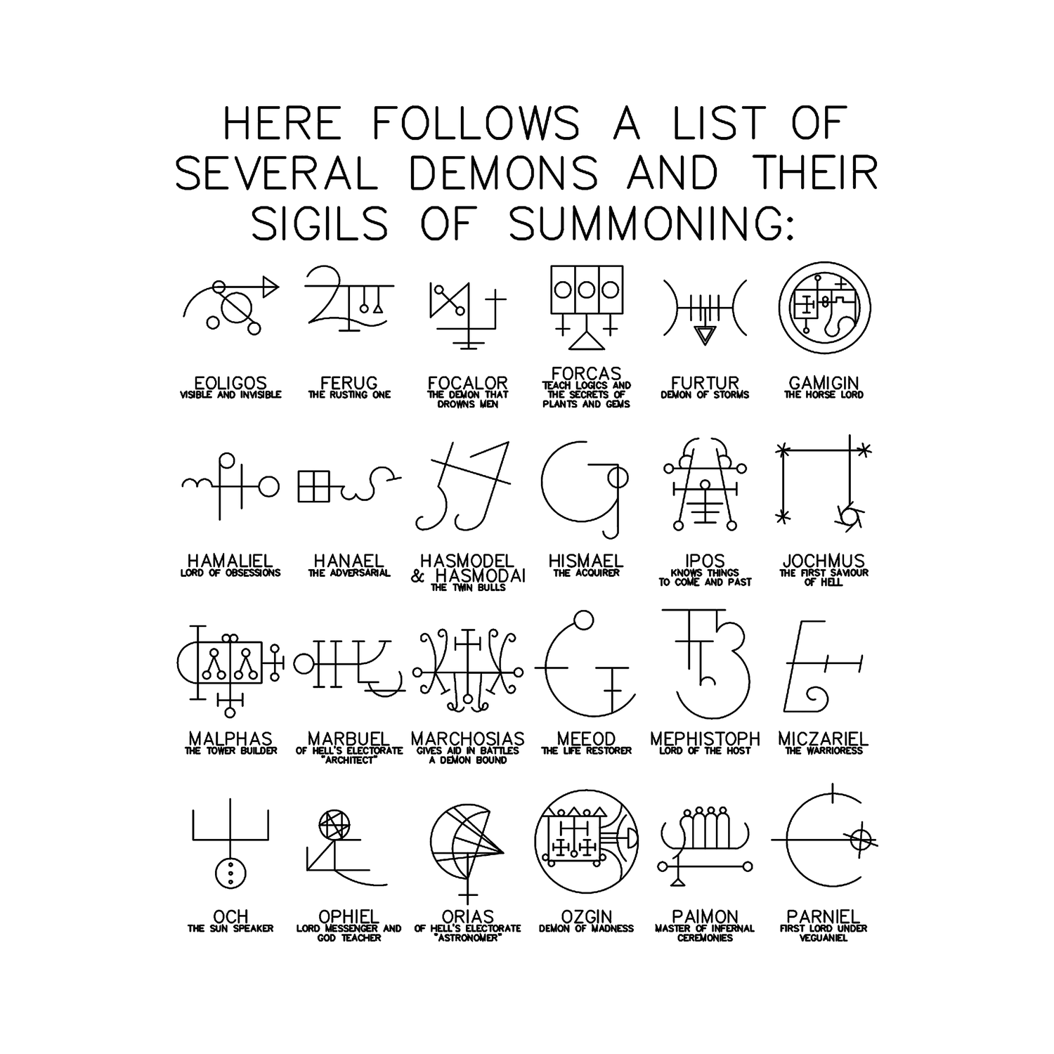 Several Demons And Their Sigils | Occult & Obscure Clothing | Night ...
